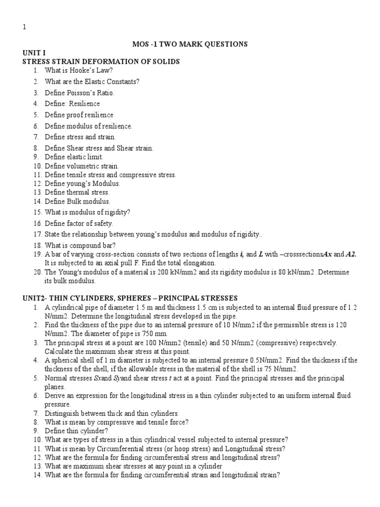 Longitudinal Stress and Strain Formulas | PDF | Bending | Stress ...