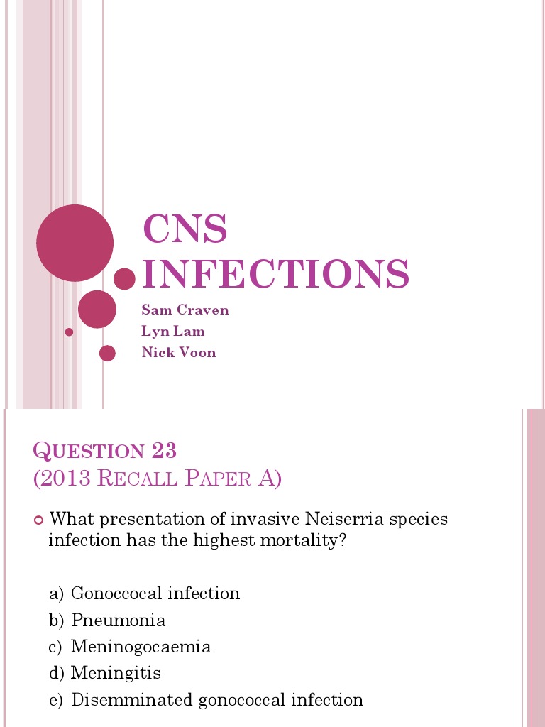 CNS Infections: Sam Craven Lyn Lam Nick Voon | PDF | Meningitis | Infection