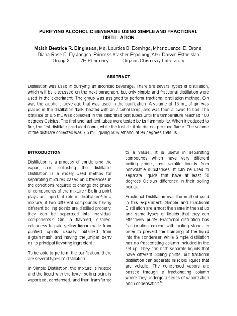 Purifying Alcoholic Beverage Using Simple and Fractional Distillation ...