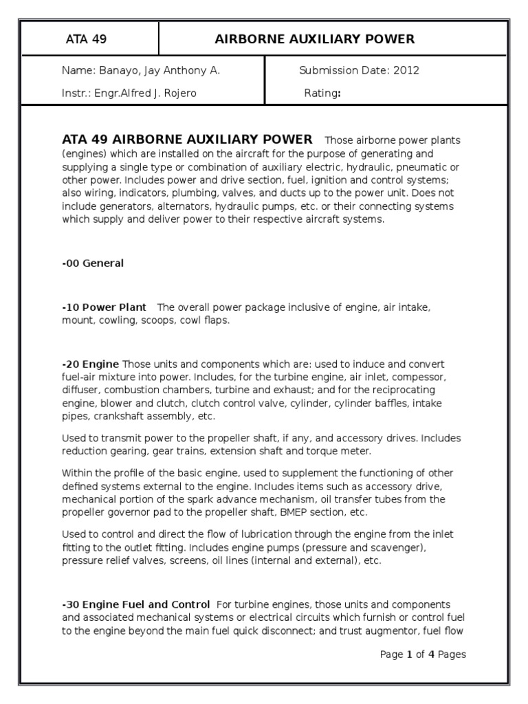 Ata 49 Airborne Auxiliary Power | PDF | Ignition System | Engines