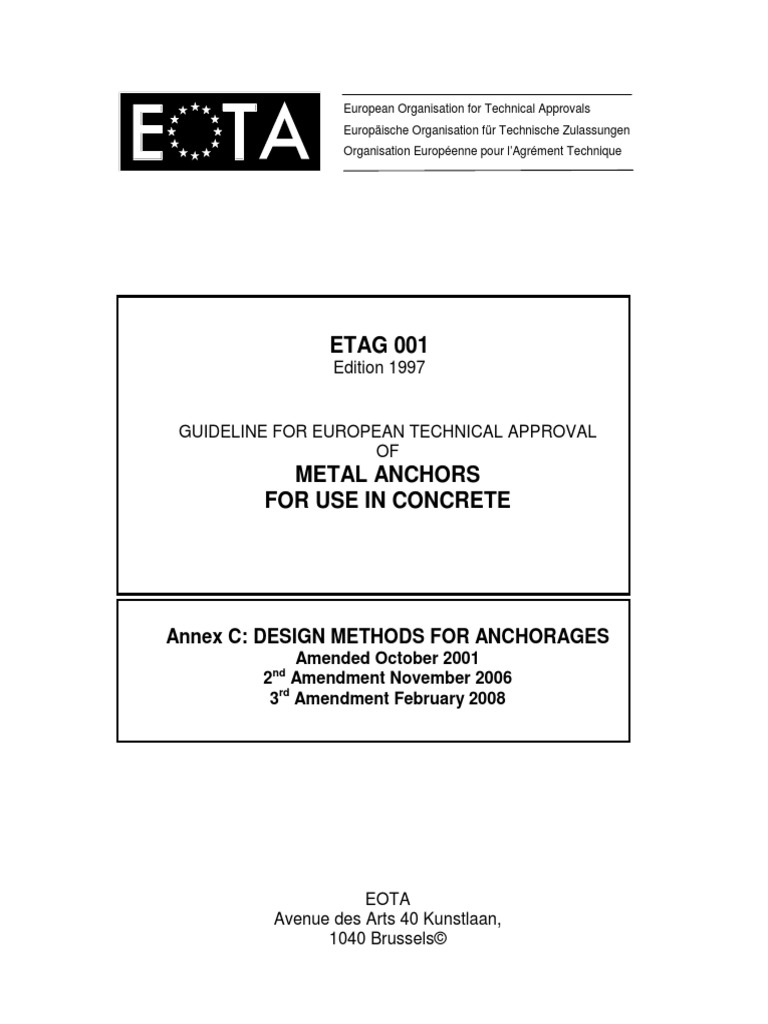 Etag 001 Annex C - Design Methods For Anchorages | PDF | Bending ...
