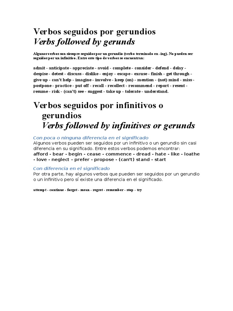 Verbos Seguidos Por Gerundios | PDF