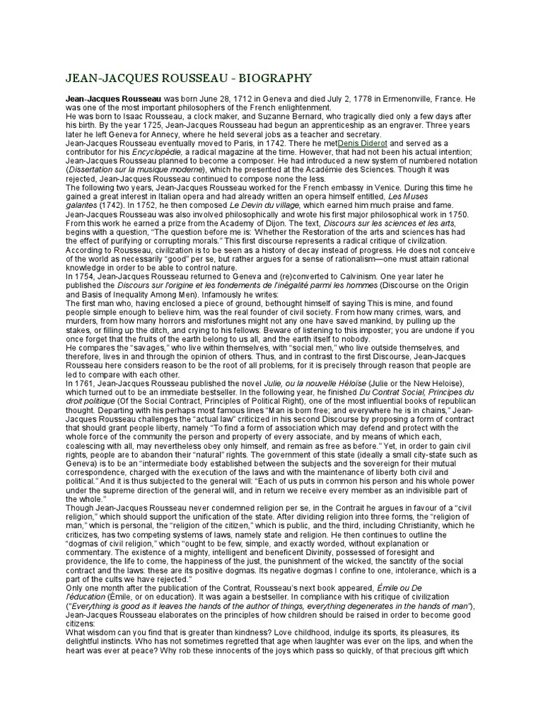Jean-Jacques Rousseau - Biography | PDF | Jean Jacques Rousseau ...
