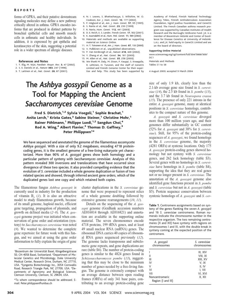 The Ashbya Gossypii Genome As A Tool For Mapping The Ancient | PDF ...
