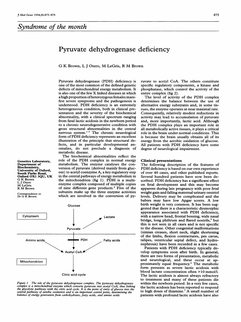 PDH Deficiency | PDF | Biochemistry | Chemistry