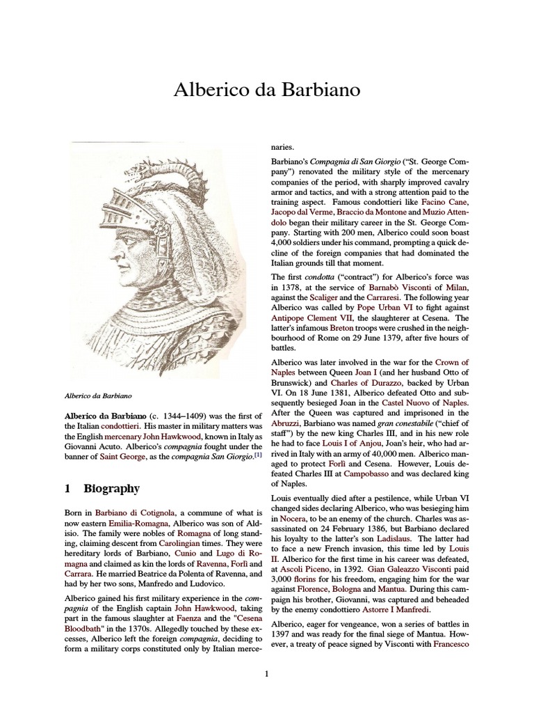 Alberico da Barbiano: Founder of the First Italian Condottieri Company ...