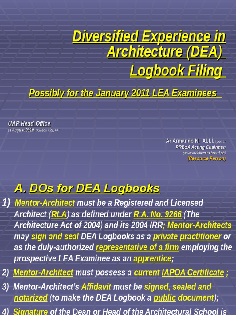 Diversified Experience in Architecture DEA Logbook Filing | PDF ...