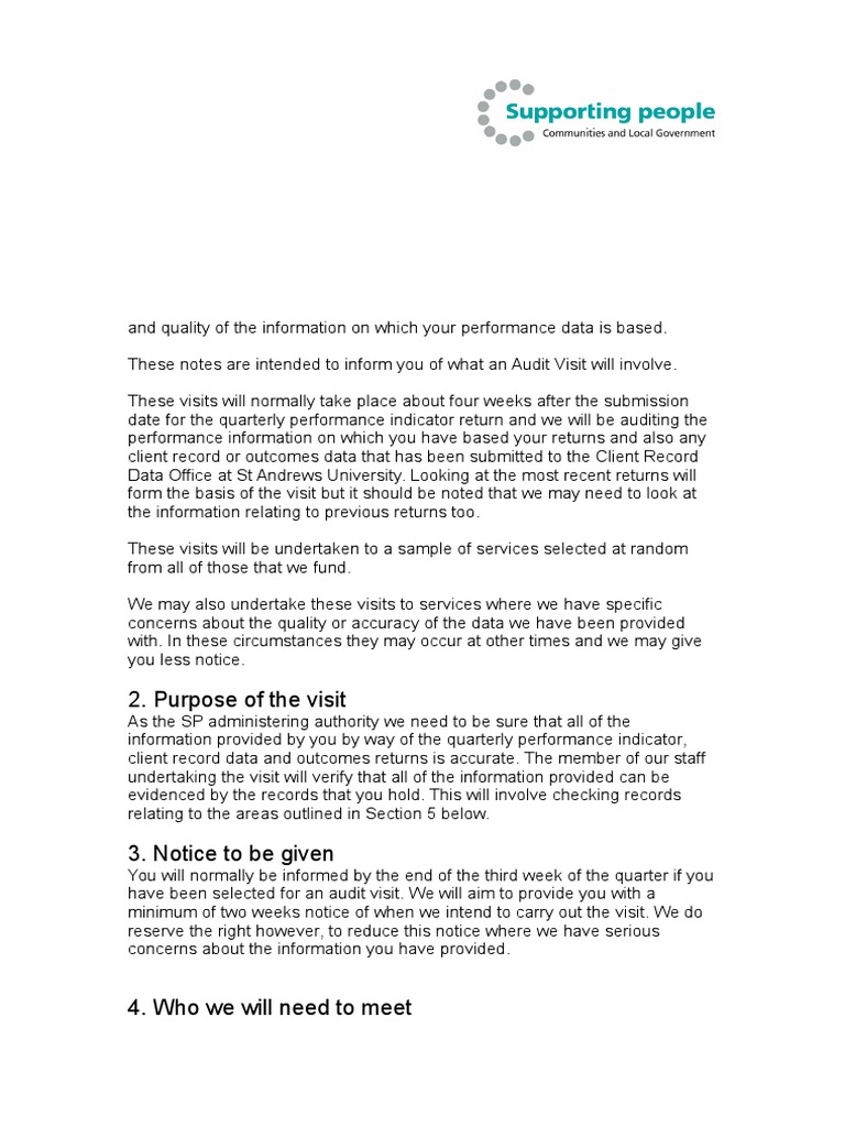 Guidance For An Audit Visit | PDF | Audit | Government Information