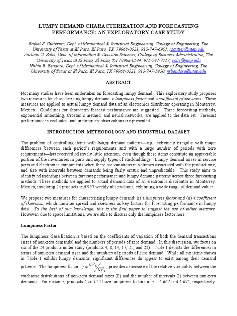 Lumpy Demand Forecasting Pdf Coefficient Of Variation Forecasting