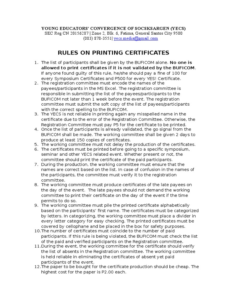 Rules On Printing Certificates | PDF | Government | Business