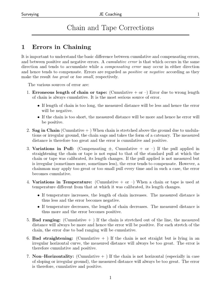 JE Survey Chain Tape Corrections | PDF | Surveying | Temperature