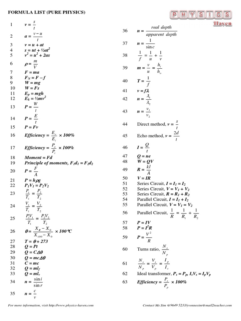 Pure Physics Formula Guide | PDF