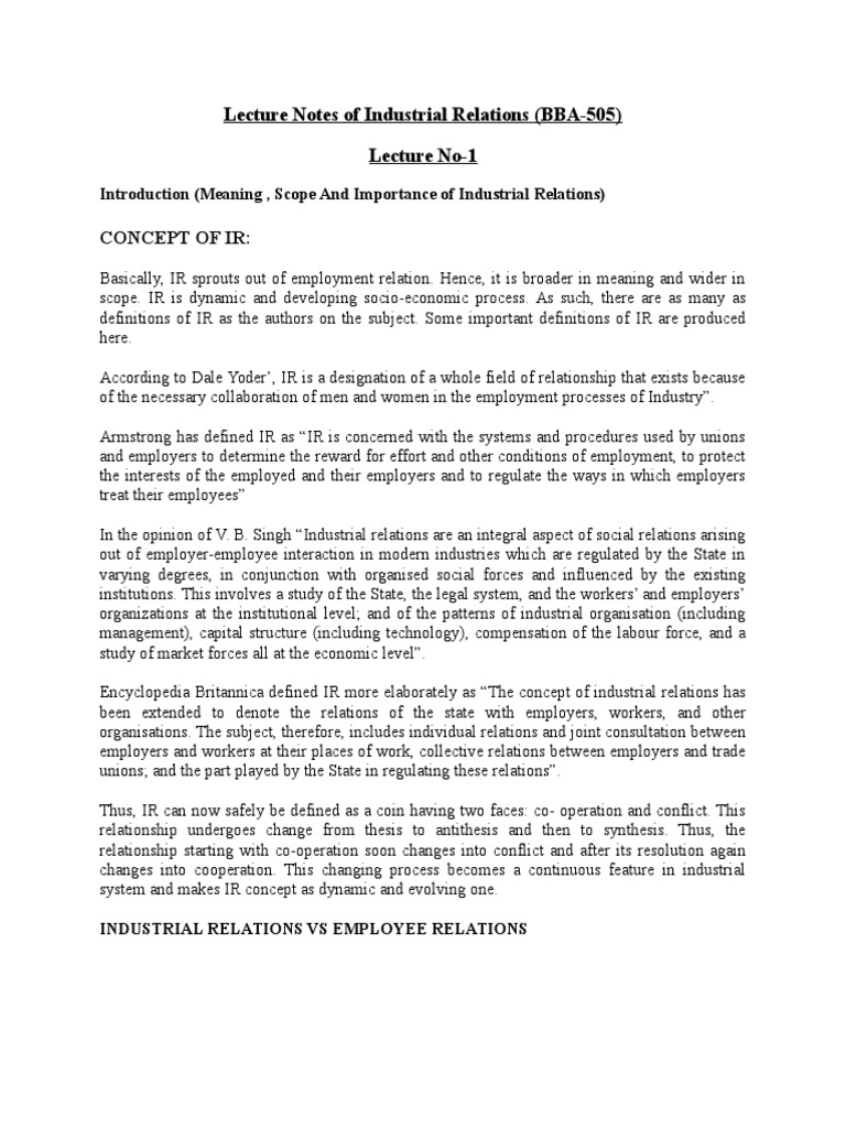 Lecture Notes of Industrial Relations | PDF | Industrial Relations ... Lecture Notes of Industrial Relations | PDF | Industrial Relations ...