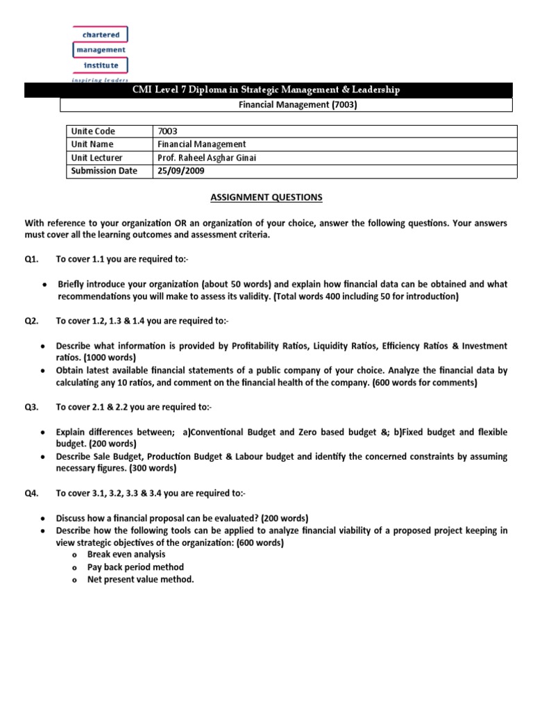 CMI Level 7 Diploma in Strategic Management & Leadership: Assignment ...