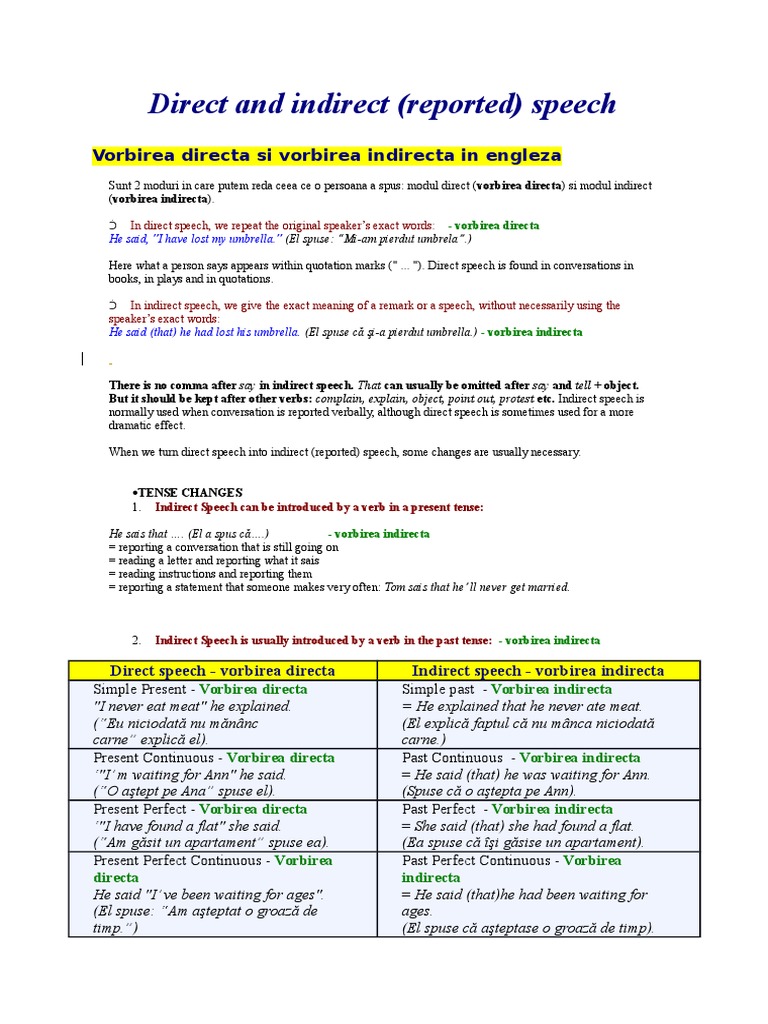 Direct and Indirect Speech | PDF | Languages | Language Arts & Discipline