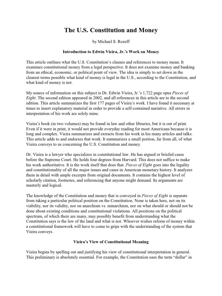 Constitutional Money Explained | PDF | United States Dollar | Legal Tender