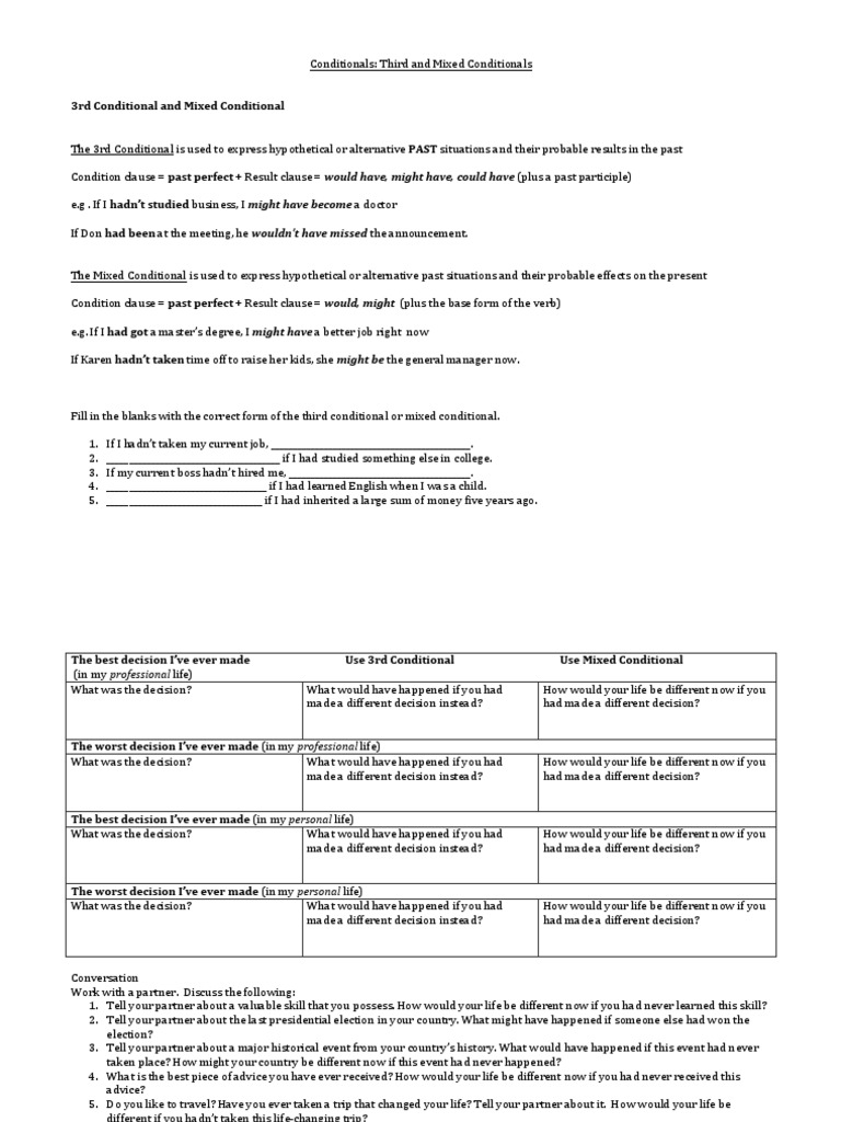 Conditionals 3rd & Mixed | PDF | Perfect (Grammar) | Linguistic Typology
