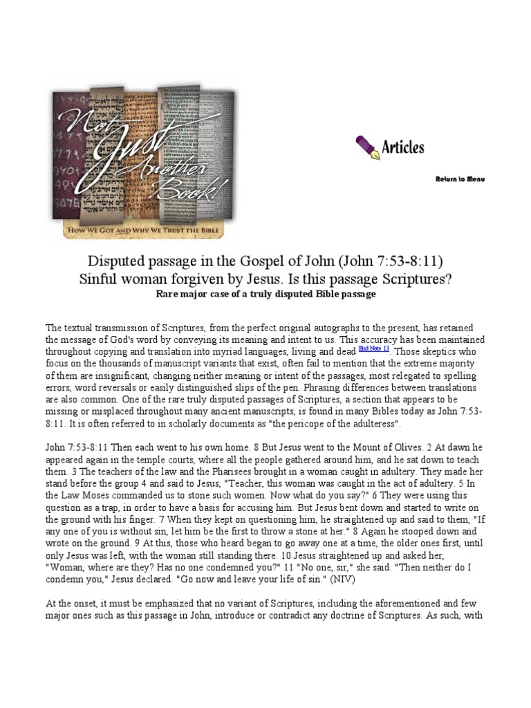 Disputed Passage in The Gospel of John | PDF | Gospel Of Matthew | Gospels
