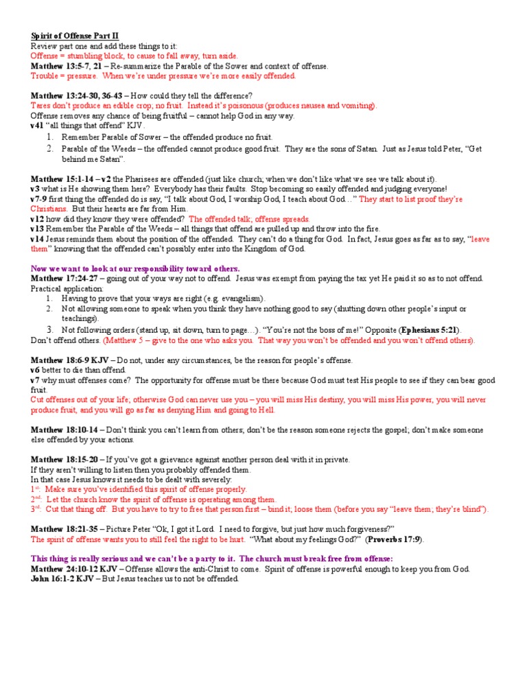 Spirit of Offense Part 2 | PDF | Gospel Of Matthew | Satan