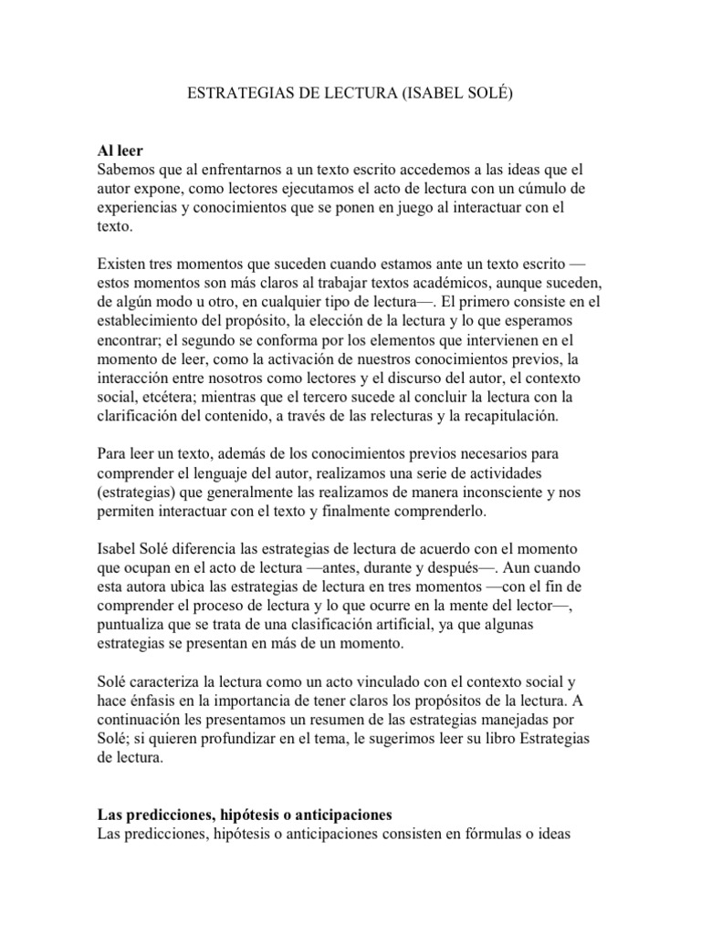 Isabel Solé - Estrategias de Lectura | PDF