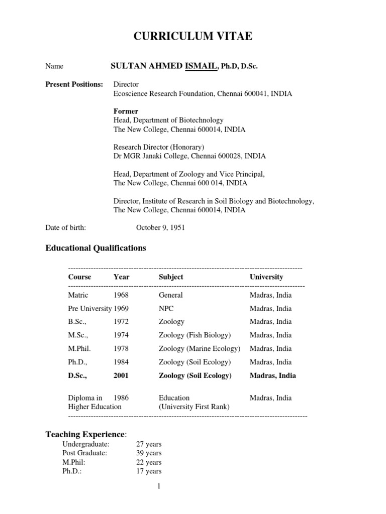 Ecologist Sultan Ismail CV | PDF | Agriculture | Nature