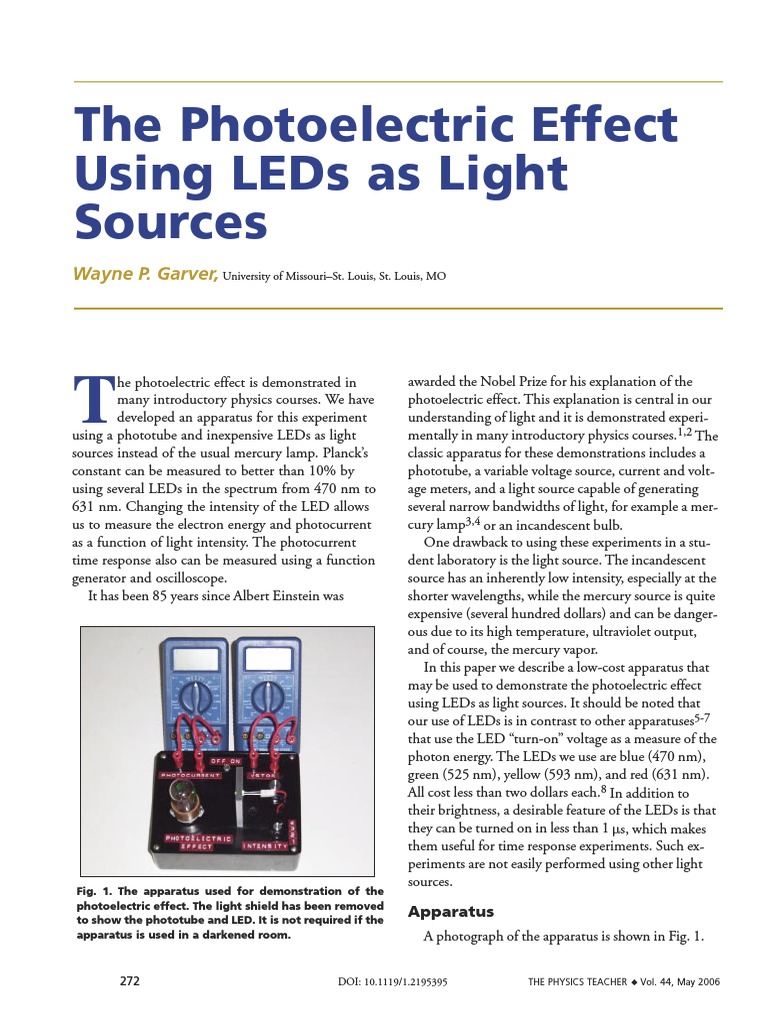 The Photoelectric Effect Using LEDs As Light Sources PDF | PDF ...