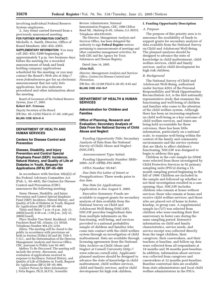 Notice: Meetings: Disease, Disability, and Injury Prevention and ...