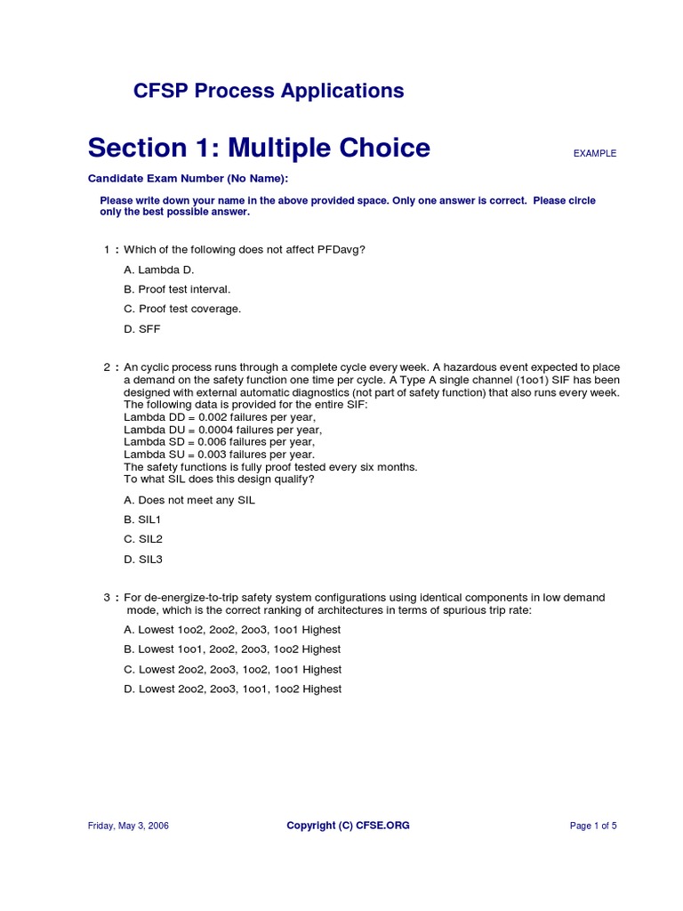 CFSP Exam Sample | PDF | Prevention | Safety