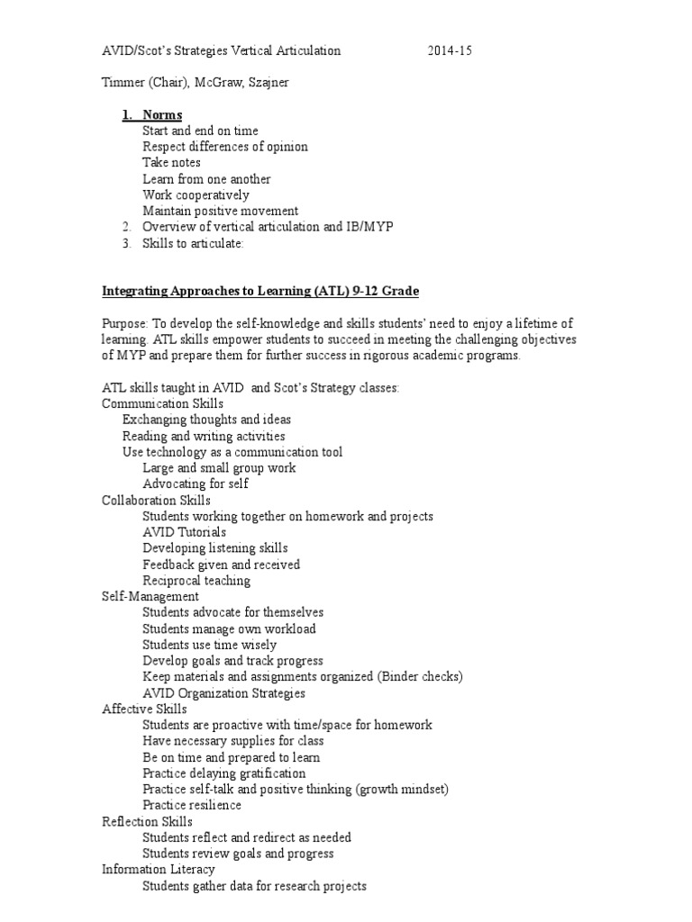 Vertical Articulation 2014-2015 | PDF | Vocabulary | Educational Psychology