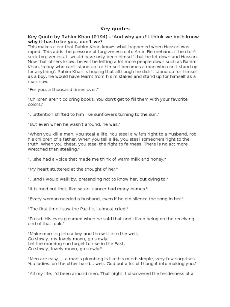 Key Quotes in The Kite Runner | PDF