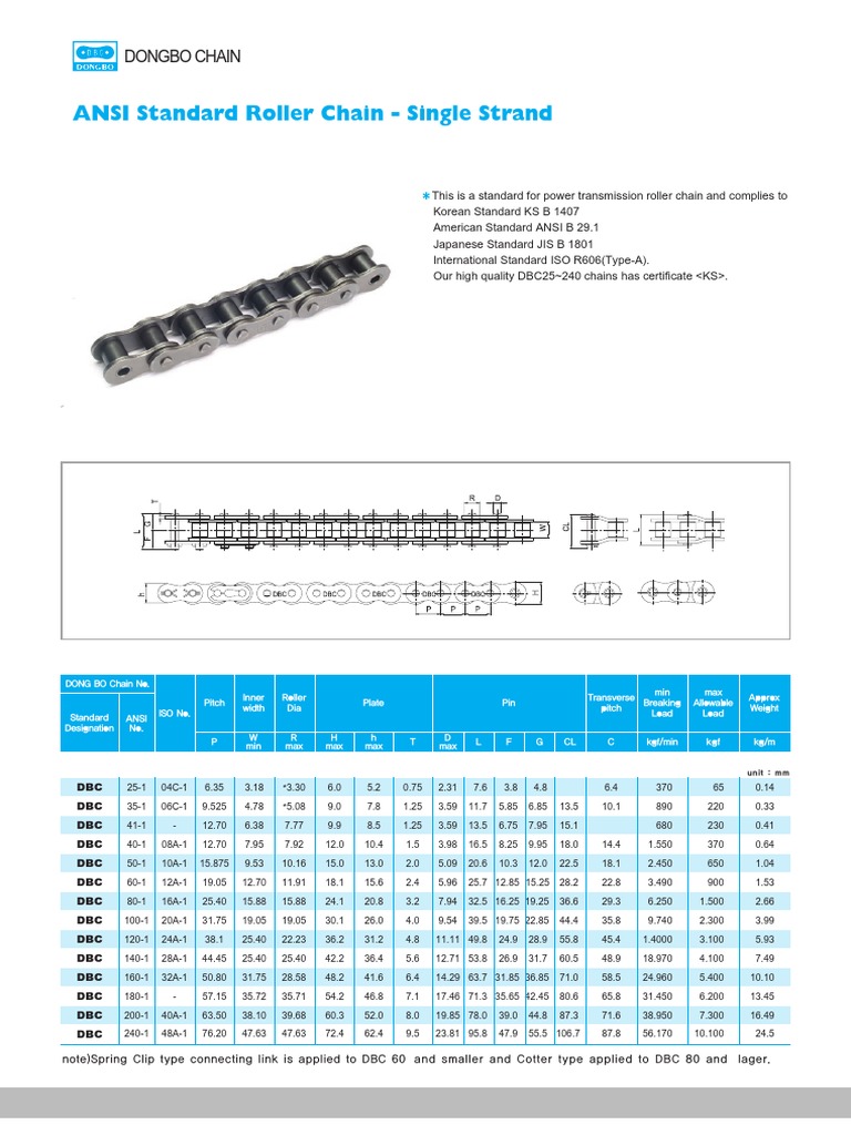 ANSI Roller Chain Specifications Chart | PDF | Manufactured Goods ...