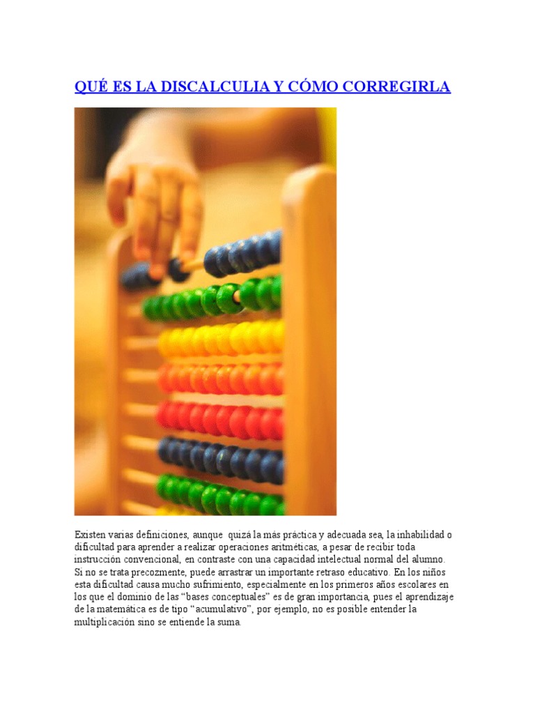 Qué Es La Discalculia y Cómo Corregirla | PDF | Aprendizaje | Ciencia ...