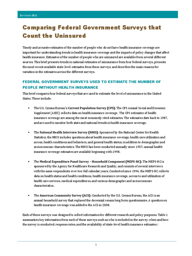 Comparing Federal Government Surveys That Count The Uninsured | PDF