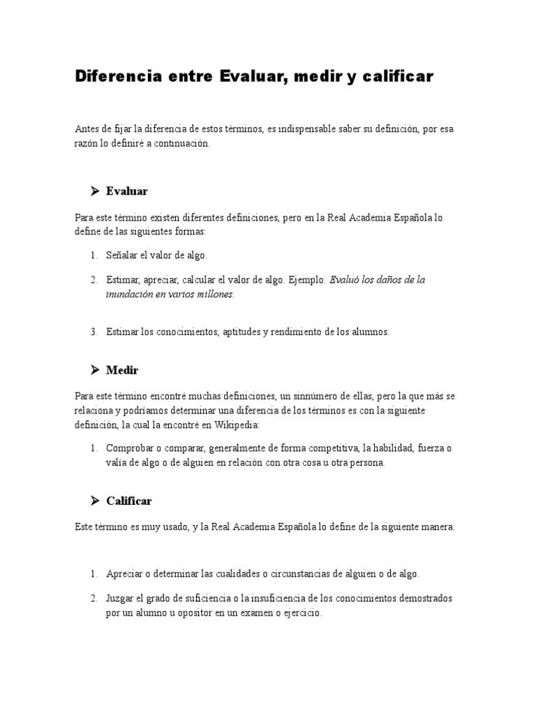 Diferencia Entre Evaluar, Medir y Calificar | PDF