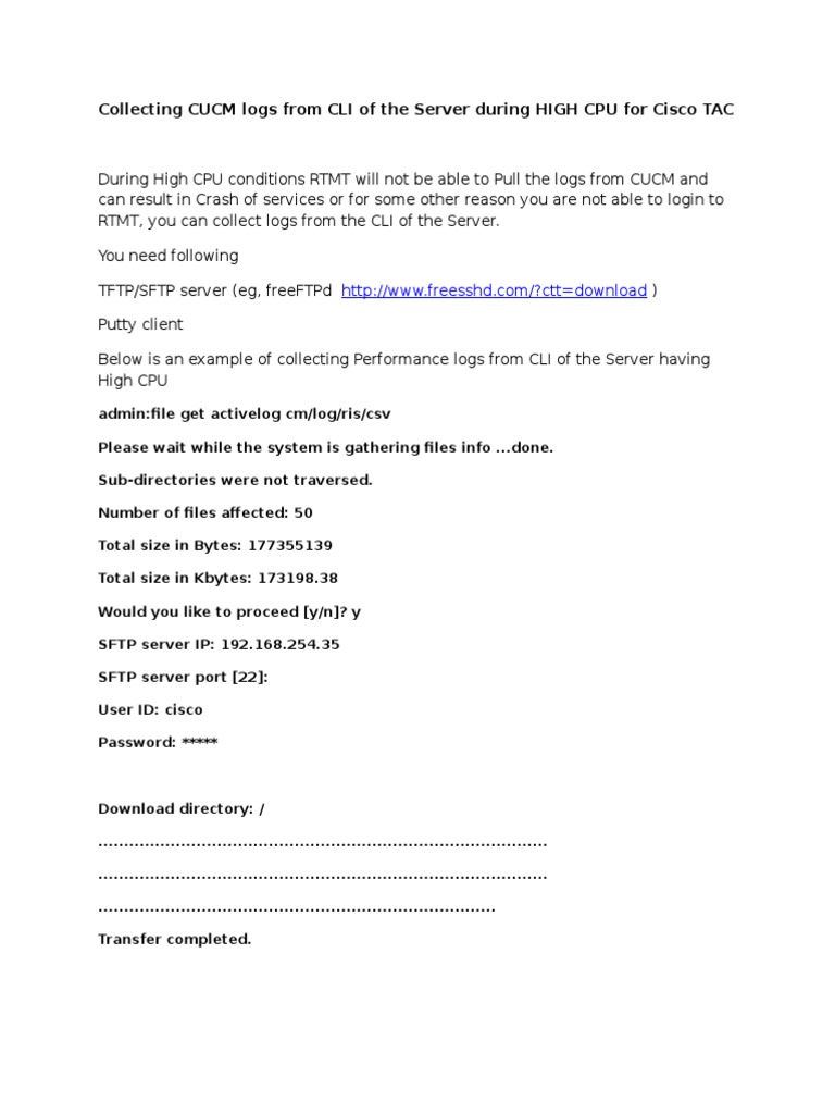 Collecting CUCM Logs During High CPU | PDF | File Transfer Protocol ...