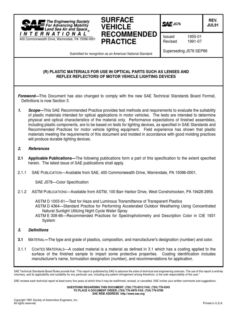 Sae - J576-1991 Astm D4364 | PDF | Lighting | Electromagnetic Radiation