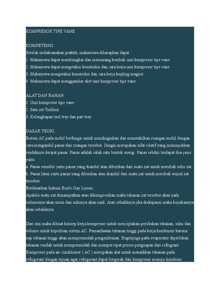 Panduan Kompresor Tipe Vane AC Mobil | PDF