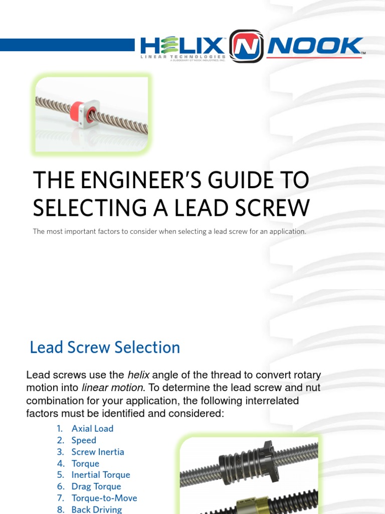 Lead Screw Selection | PDF | Torque | Rotation Around A Fixed Axis