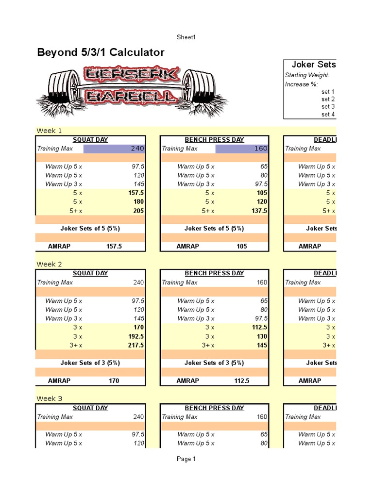 Beyond 5/3/1 Strength Training Calculator | PDF | Cooking, Food & Wine ...