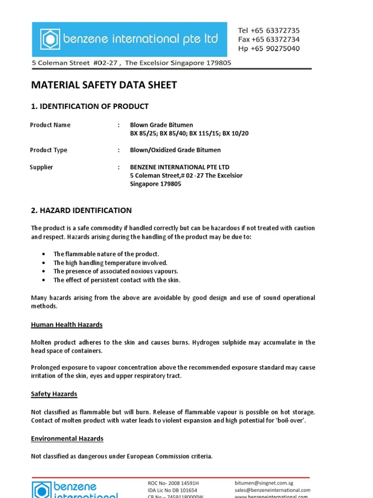 MSDS - Oxidized Bitumen | PDF | Hypothermia | Water