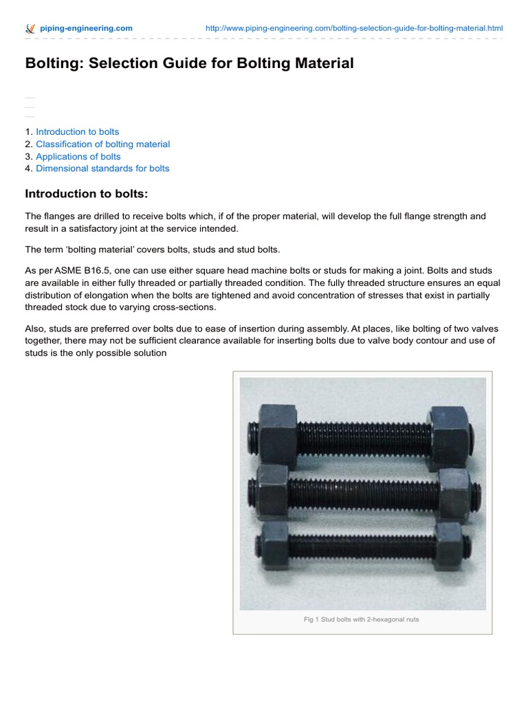 Bolting Selection Guide For Bolting Material | PDF | Screw | Steel