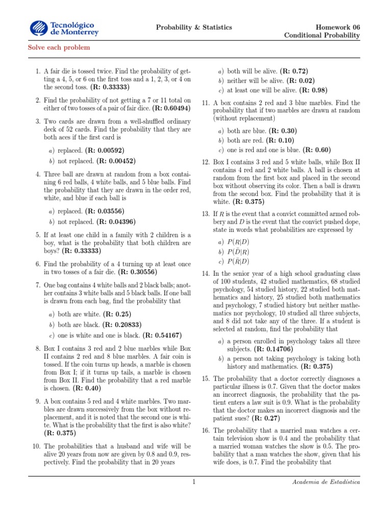 HW06 - ConditionalProbability | PDF | Probability | Probability And ...