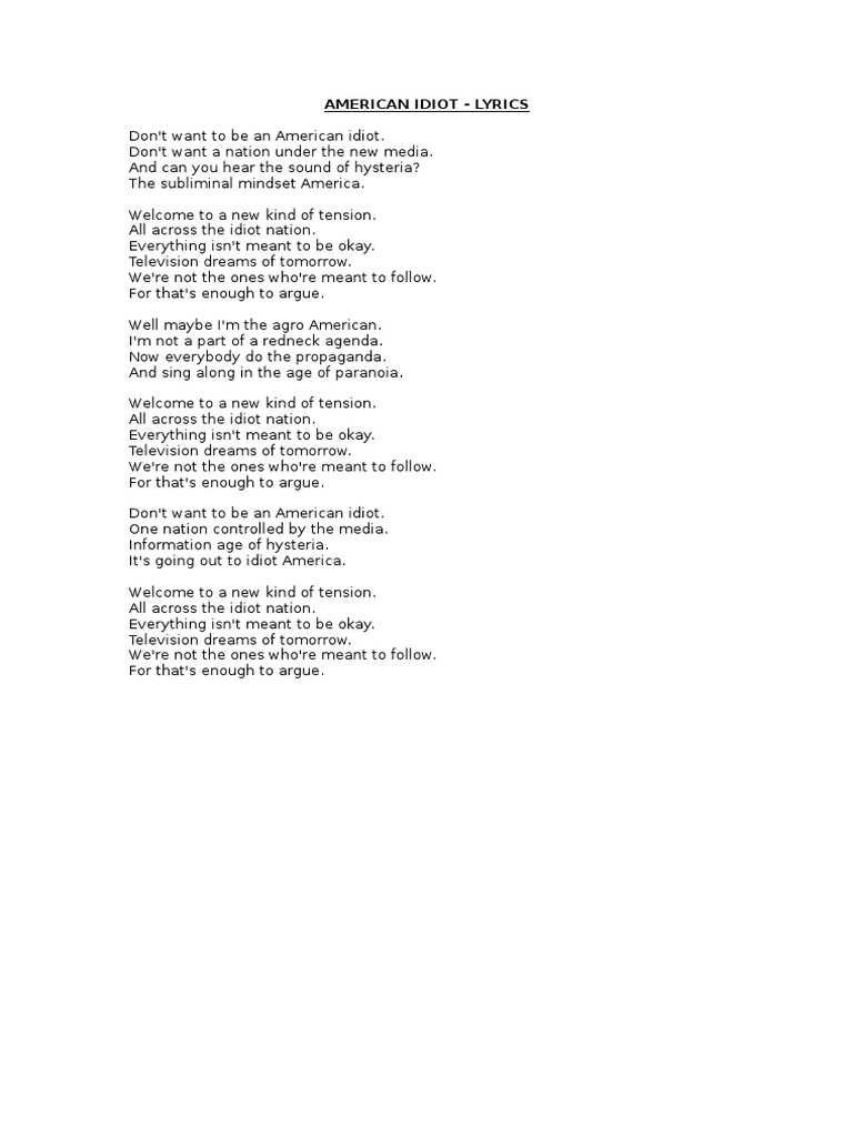 American Idiot Lyrics | PDF