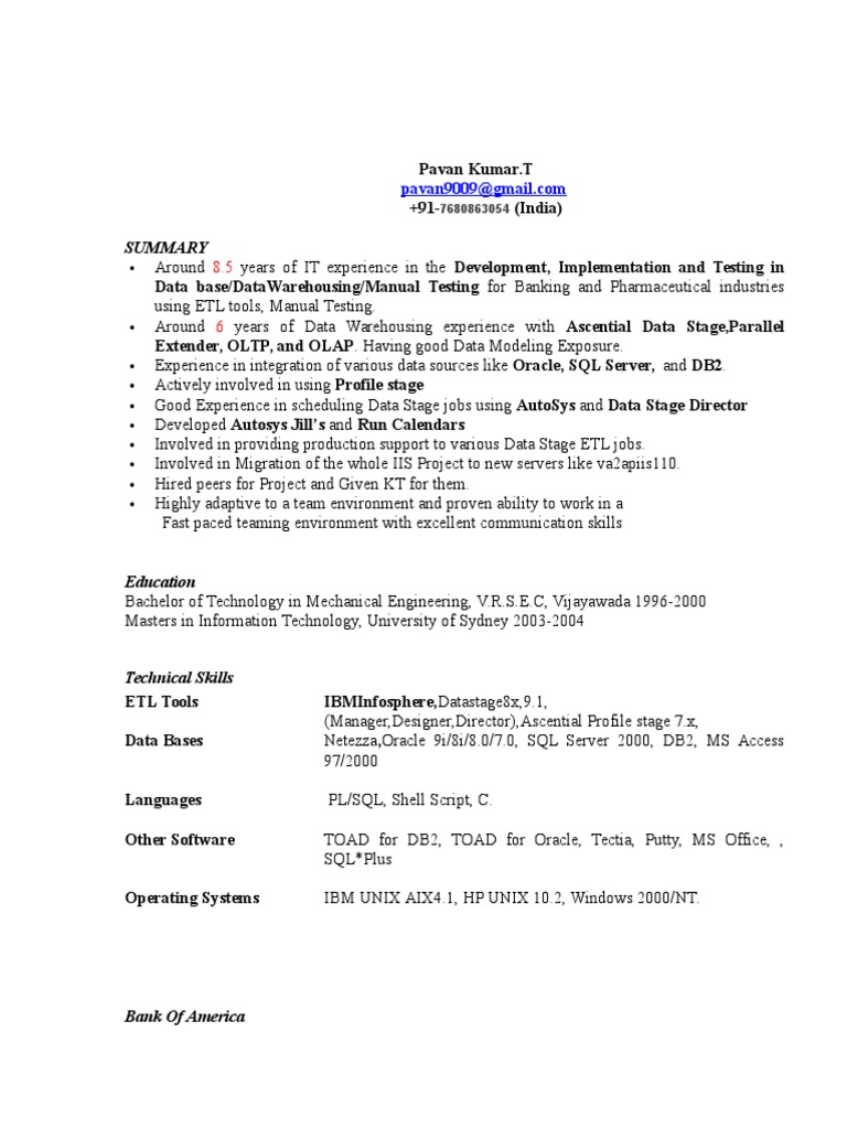 Pavan Kumar Resume | PDF | Ibm Db2 | Oracle Database