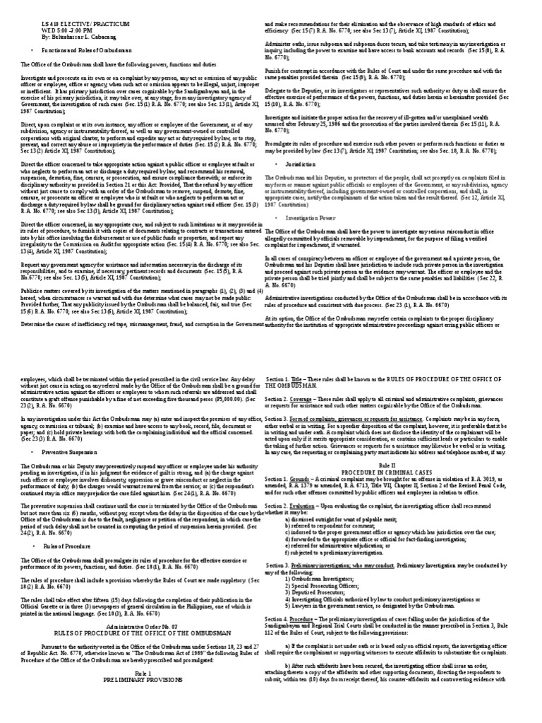 Ombudsman Jurisdiction and Procedures | PDF | Complaint | Witness