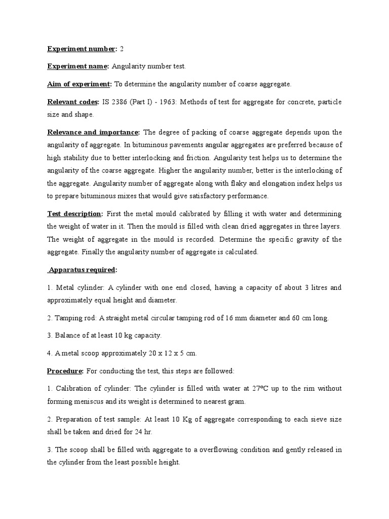 Angularity Number of CA | Kilogram | Construction Aggregate