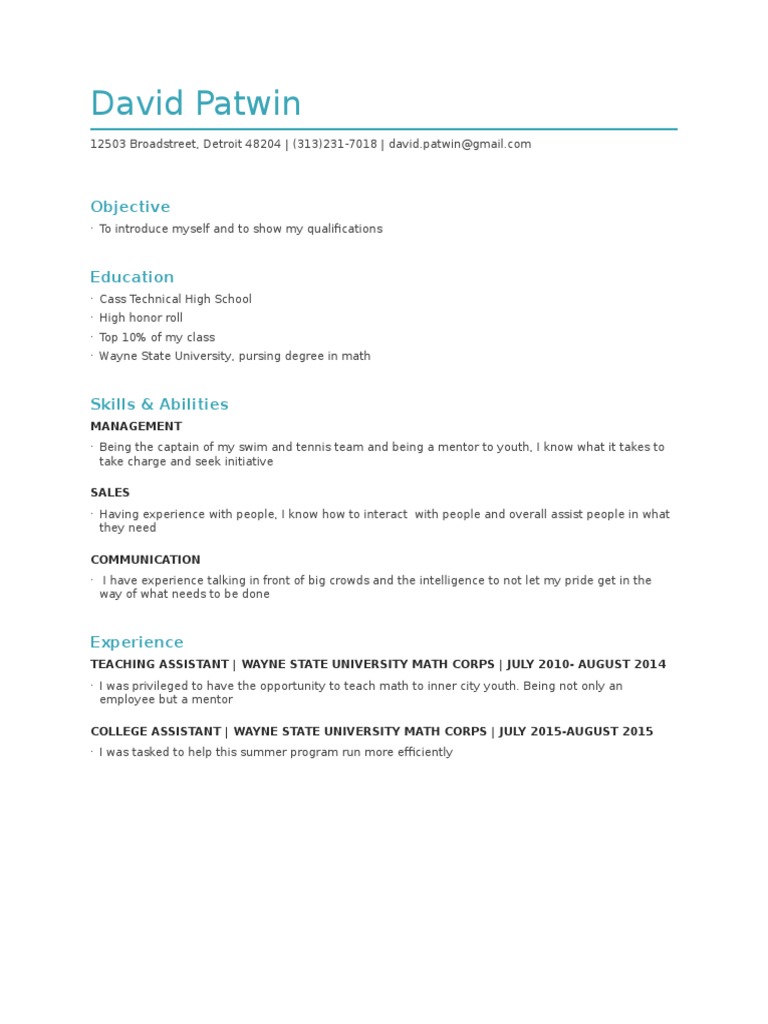 David Patwi1 Resume | PDF