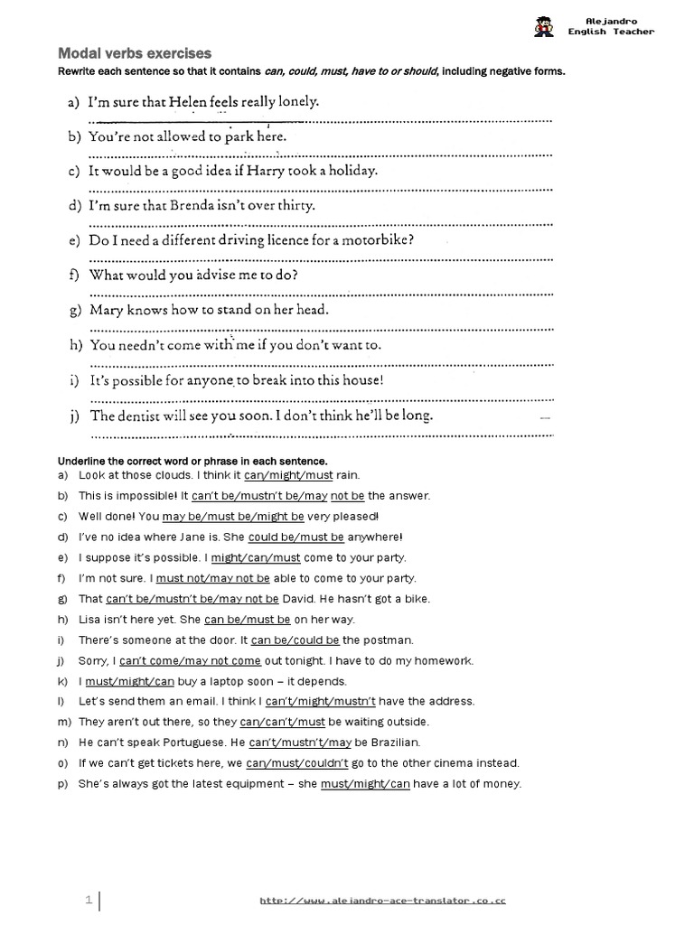 Modal Verbs Exercises | PDF | Verb | English Language