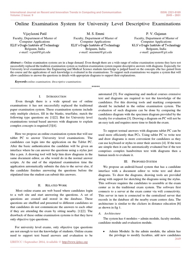 Online Examination System For University Level Descriptive Examinations ...