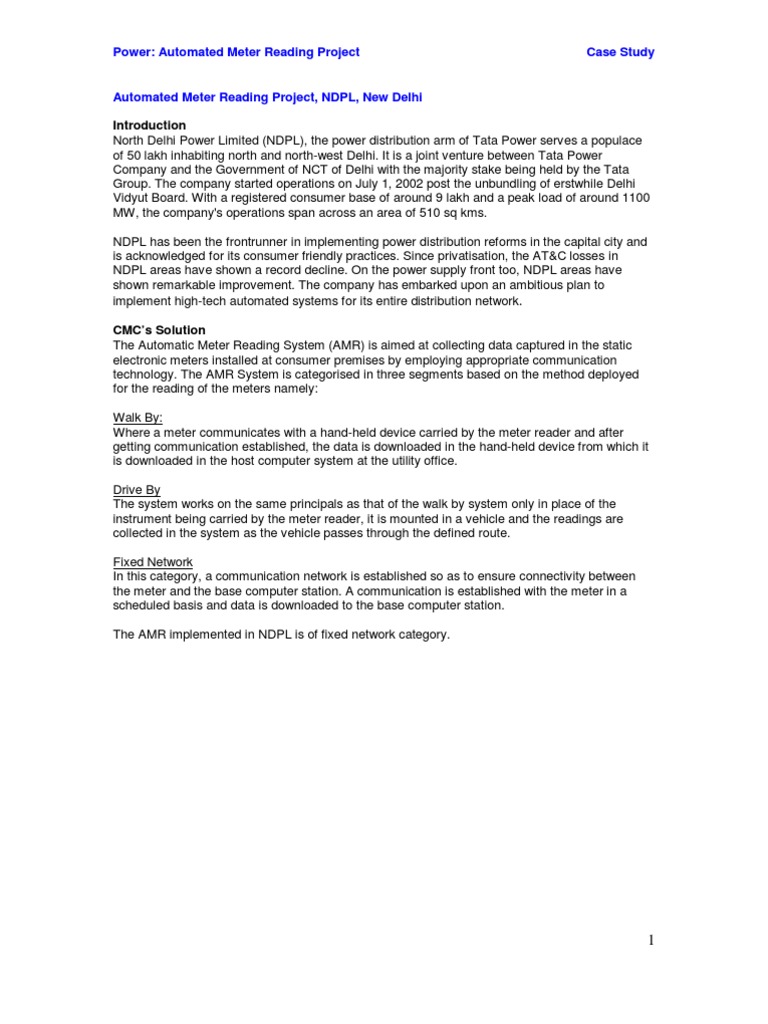 NDPL Automated Meter Reading Case Study | PDF | Computing | Digital ...